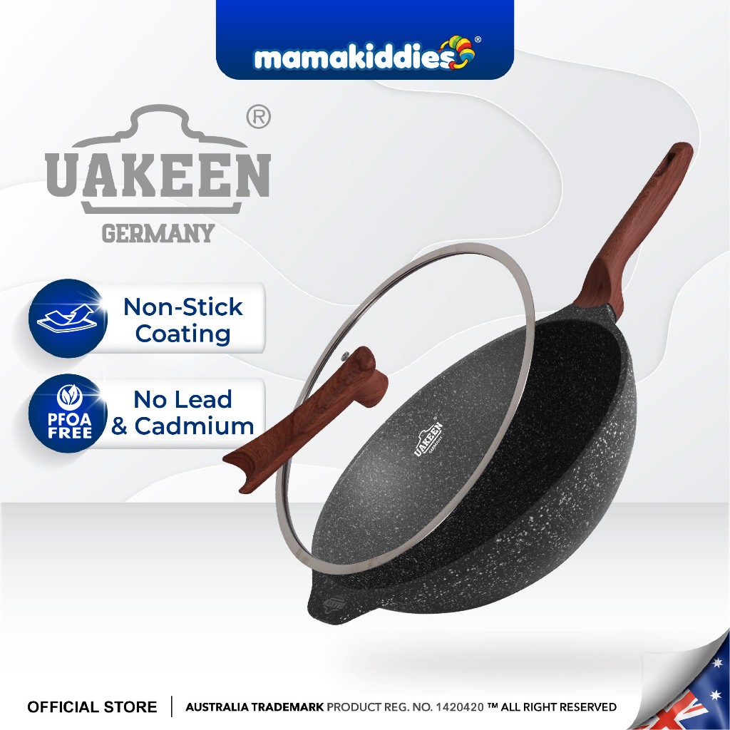 Uakeen Germany Tech Wok Frypan 30/32cm PFOA-Free Non-Stick Granite ...