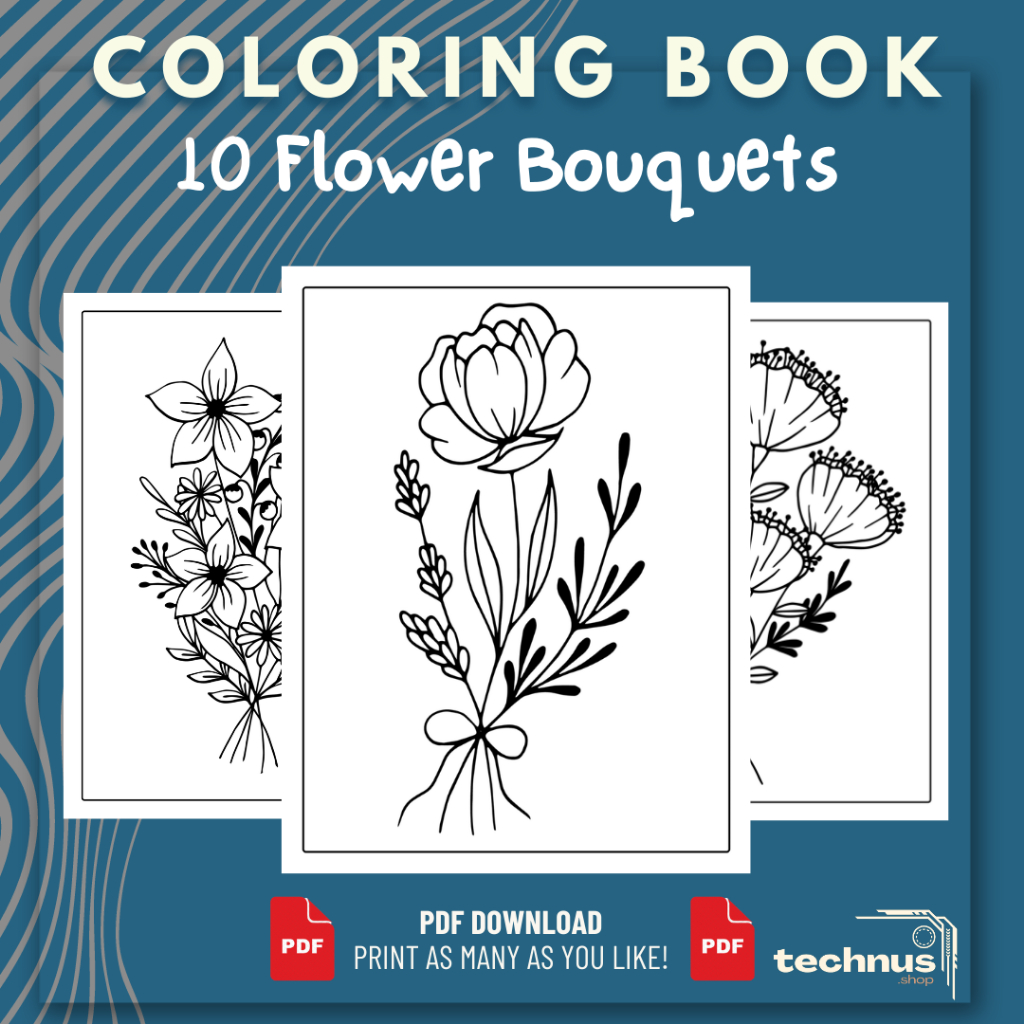 [PDF] 10 Flower Bouquets Colouring Book/ Pages - Printable Coloring ...
