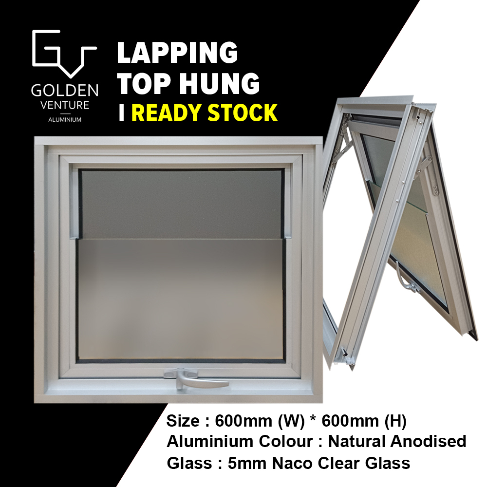 GV Aluminium Lapping Glass Top Hung Window 600mm(W) x 600mm(H) Natural ...