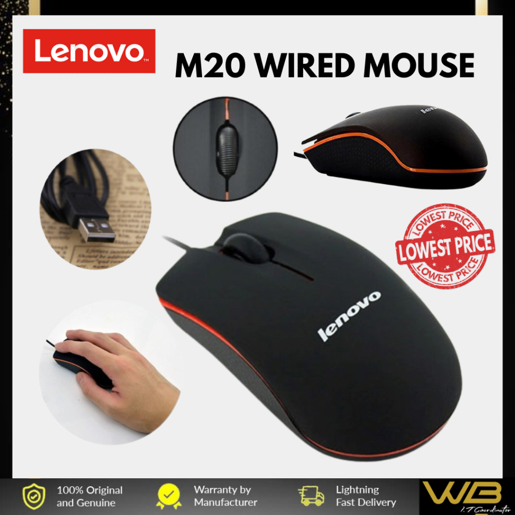 LENOVO M20 MOUSE OPTICAL USB 800 DPI WIRED MINI MOUSE [READY STOCK ...