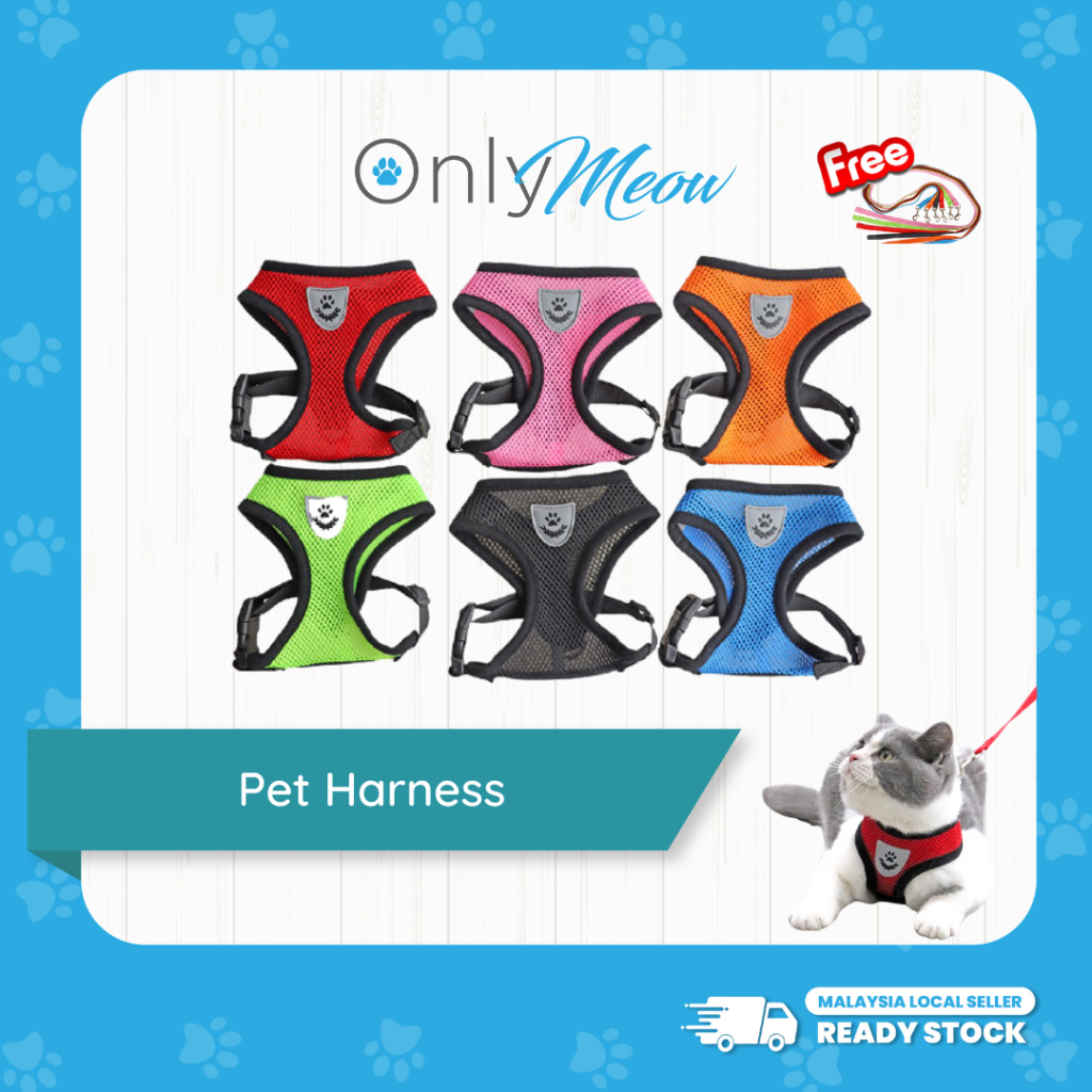 🇲🇾ReadyStock🇲🇾 CAT HARNESS Breathable Leash Pet Vest Rantai Kucing Baju ...