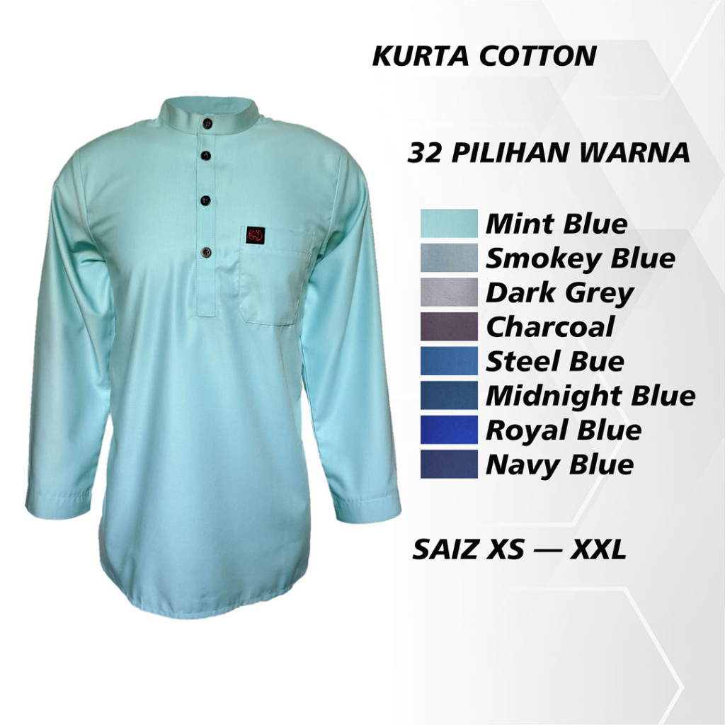 Kurta Moden Fit Cotton Warna Mint | Dusty Blue | Grey | Charcoal ...
