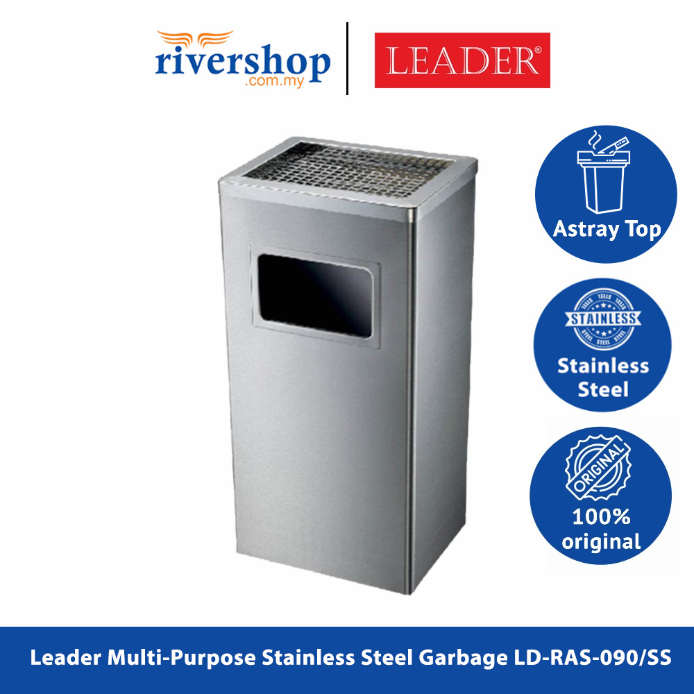LEADER Stainless Steel Dustbin Garbage Waste Bins c/w Ashtray Top LD ...