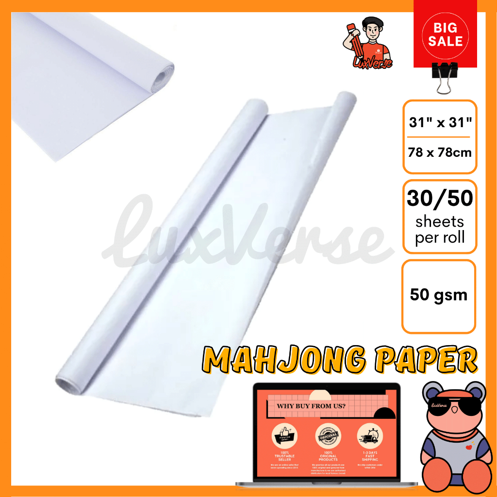 Mahjong Paper (White) 31" x 31" | 50gsm Kertas Mahjung Putih 🔥 ...