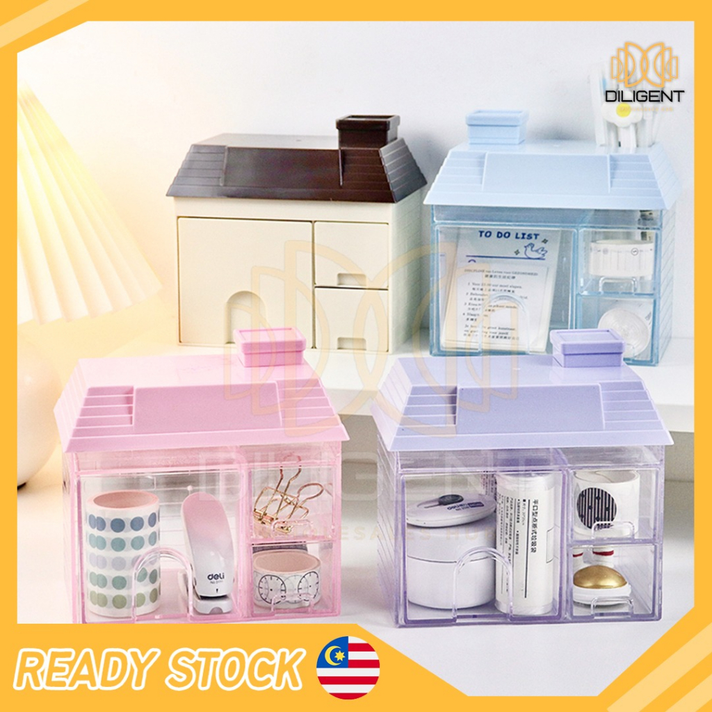 【D253 READY STOCK】Creative House Shape Storage Box Multifunctional Desk ...