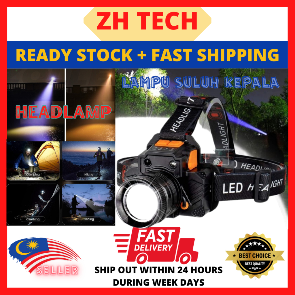 Headlight LED HeadLamp Flashlight Lampu Kepala Torch Head Light Lamp ...