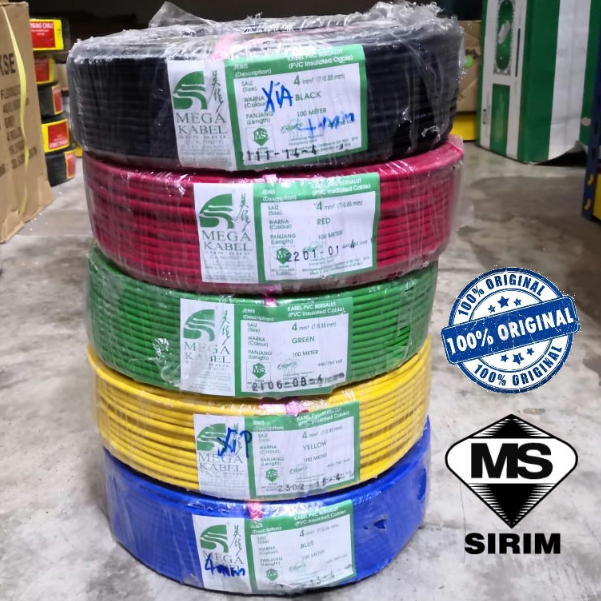 SIRIM + 100% PURE COPPER + READY STOCK MEGA KABEL 4MM PVC Insulated ...