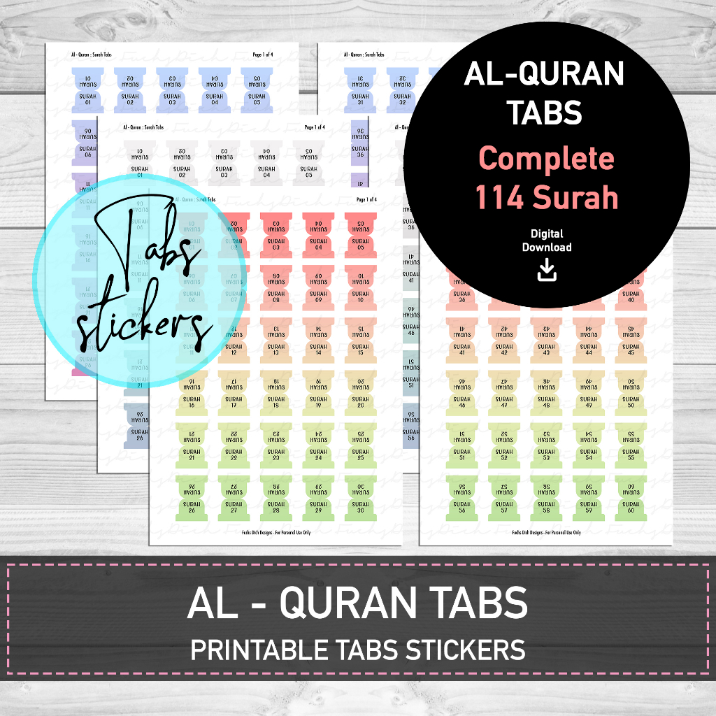 FuchsDich Al-Quran Tabs | Printable Tabs | Al-Quran 114 Surah | PDF File | Digital Download | A4 ...