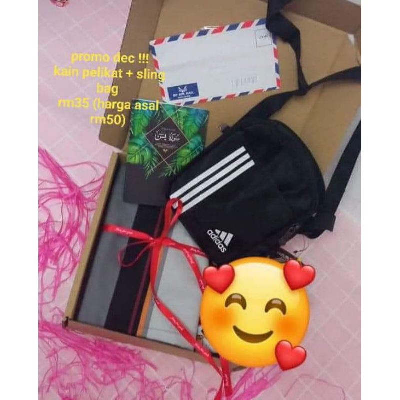 Giftbox Sling Bag & Kain Pelikat ( Harga clear stock) | Shopee Malaysia
