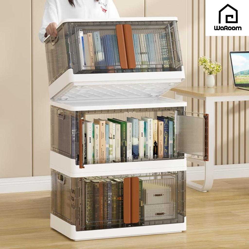 32L/72L Space Saving Cabinet Storage Foldable Box Stackable Cupboard with Double Sided Door and ...