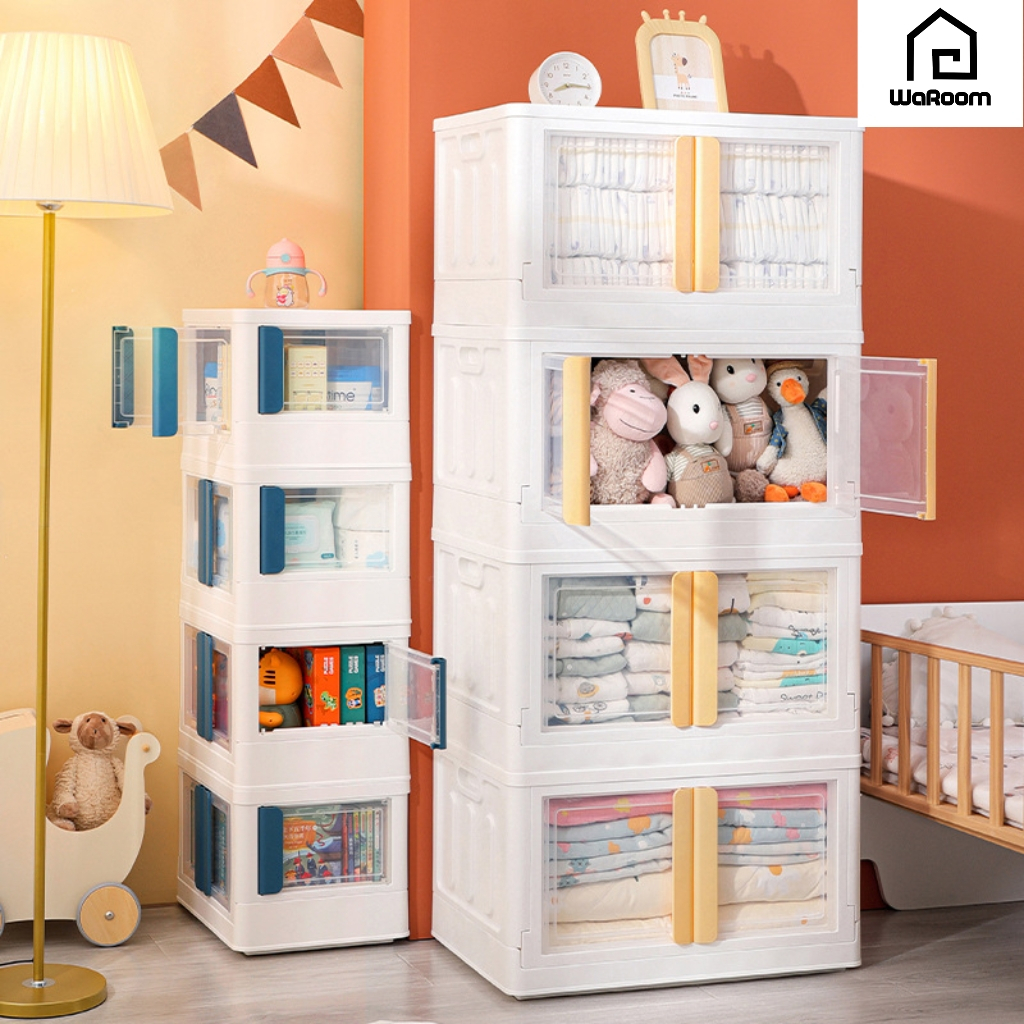 32L/72L PP Material Double Sided Door Foldable Stackable Storage Box Lock Cabinet with Rollers ...