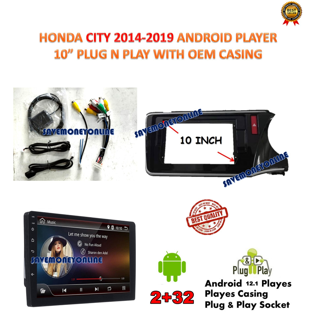 HONDA CITY 2014 - 2019 ANDROID PLAYER 10 INCH PLUG N PLAY WITH OEM ...