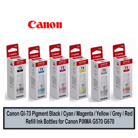 ORIGINAL GI-73 INK BOTTLE BLACK CYAN MAGENTA YELLOW GREY RED FOR Canon ...