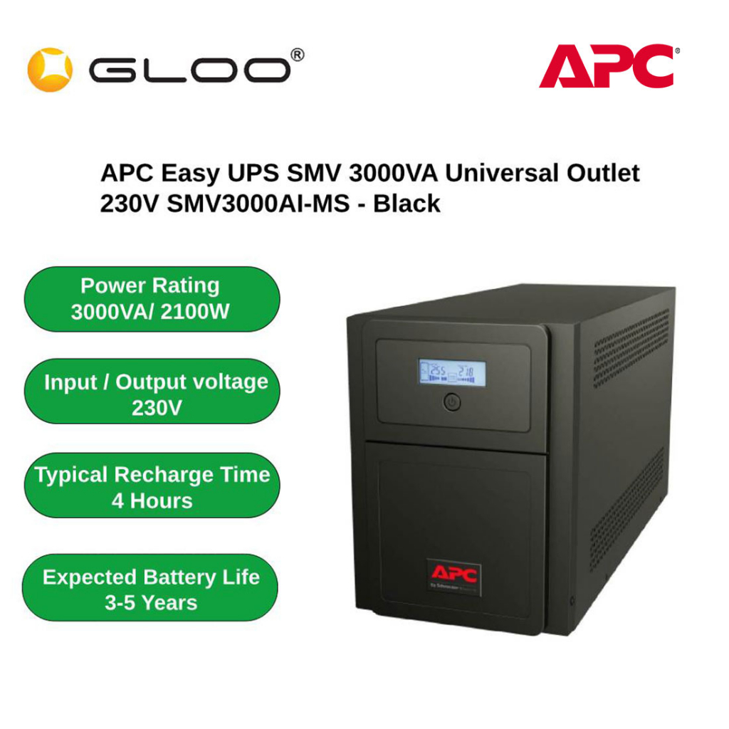APC Easy UPS SMV 3000VA, Universal Outlet, 230V SMV3000AI-MS - Black | Shopee Malaysia