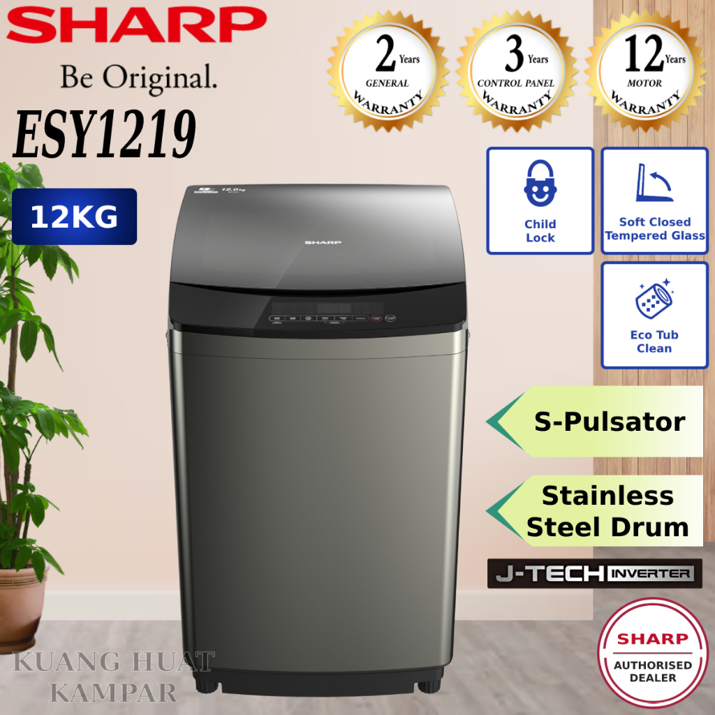 SHARP 12KG FULLY AUTO DD INVERTER TOP LOADING WASHING MACHINE ESY1219 ...