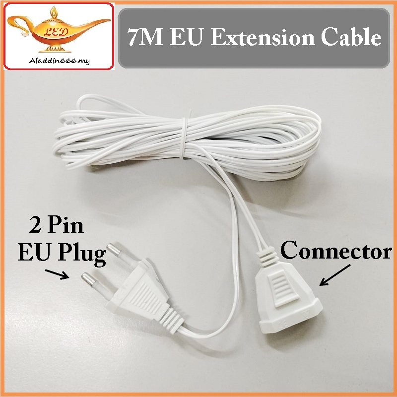 7Meter Sambungan Wayar Kuasa 2pin EU Plug Extension Wire White Cable ...