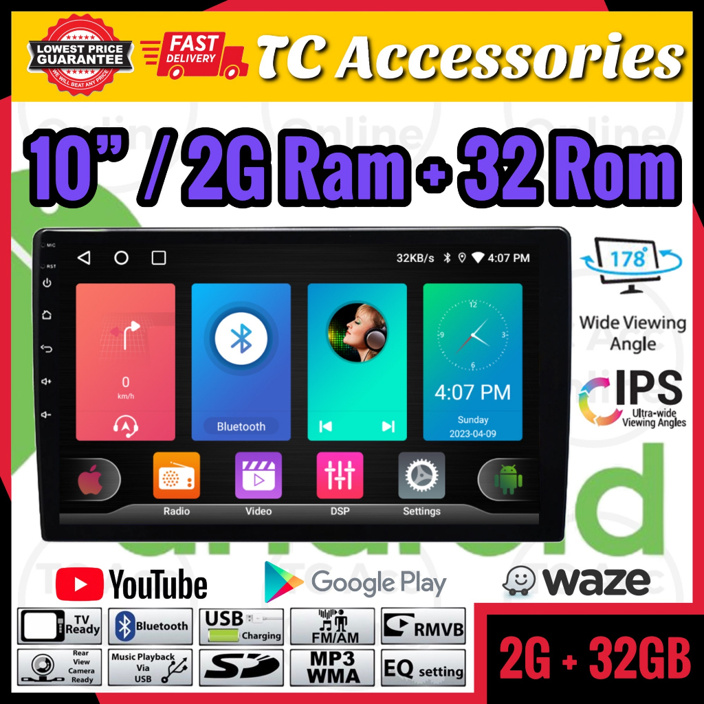 Car Android Player 10" inch Best Quality 2GB RAM+32GB Full HD IPS 2.5D ...