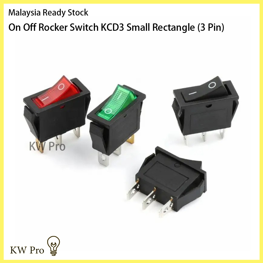 Rocker Switch KCD3 MS-288N 3 Pin On Off 15A/30A 250VAC/16A 250VAC Black Red/Yellow/Green With ...