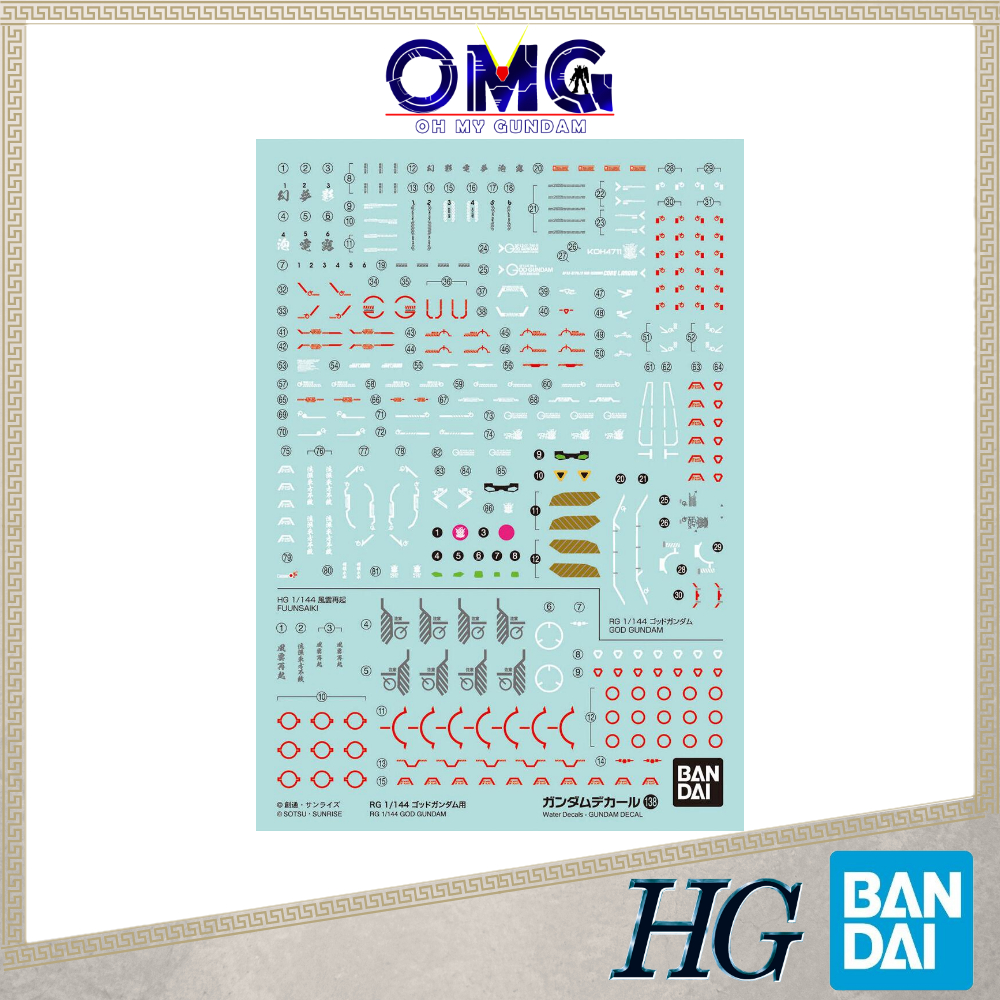 Bandai RG Gundam Decal for RG God GD-138 65086 Gundam God Water Decal ...