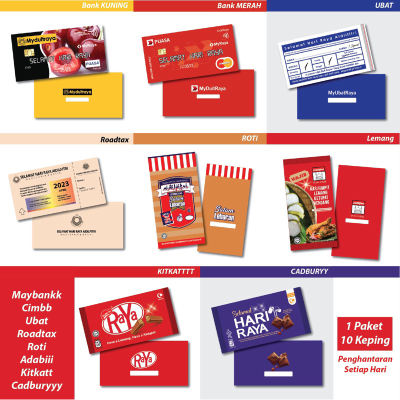 🔥1 PAKET 10 KEPING🔥SAMPUL RAYA VIRAL DESIGN PARODI 2024 | Shopee Malaysia