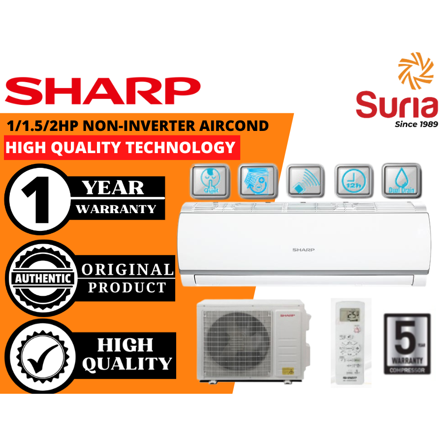 (Free Delivery Penang,Kedah & Perlis)Sharp 1HP/1.5HP/2HP R32 Gas Non inverter Air Conditioner ...