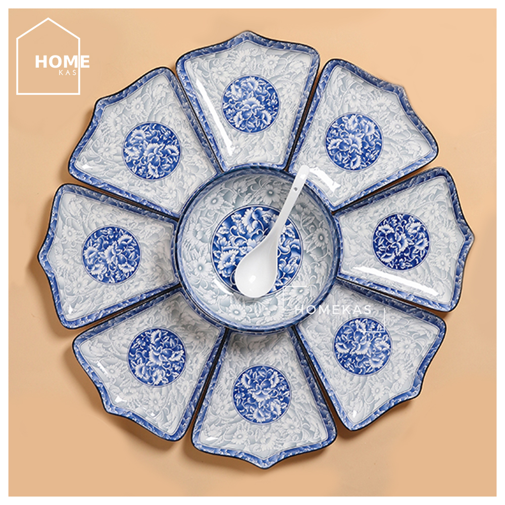 Nordic Style Ceramic Blue Crown Plate Set Tableware Soup Bowl Microwave ...