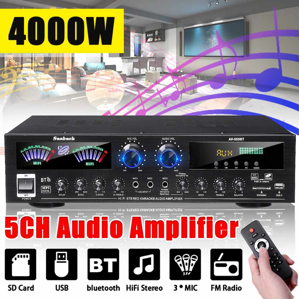 Sunbuck 5CH HiFi Power Amplifiers Stereo bluetooth 5.1 Home Audio ...