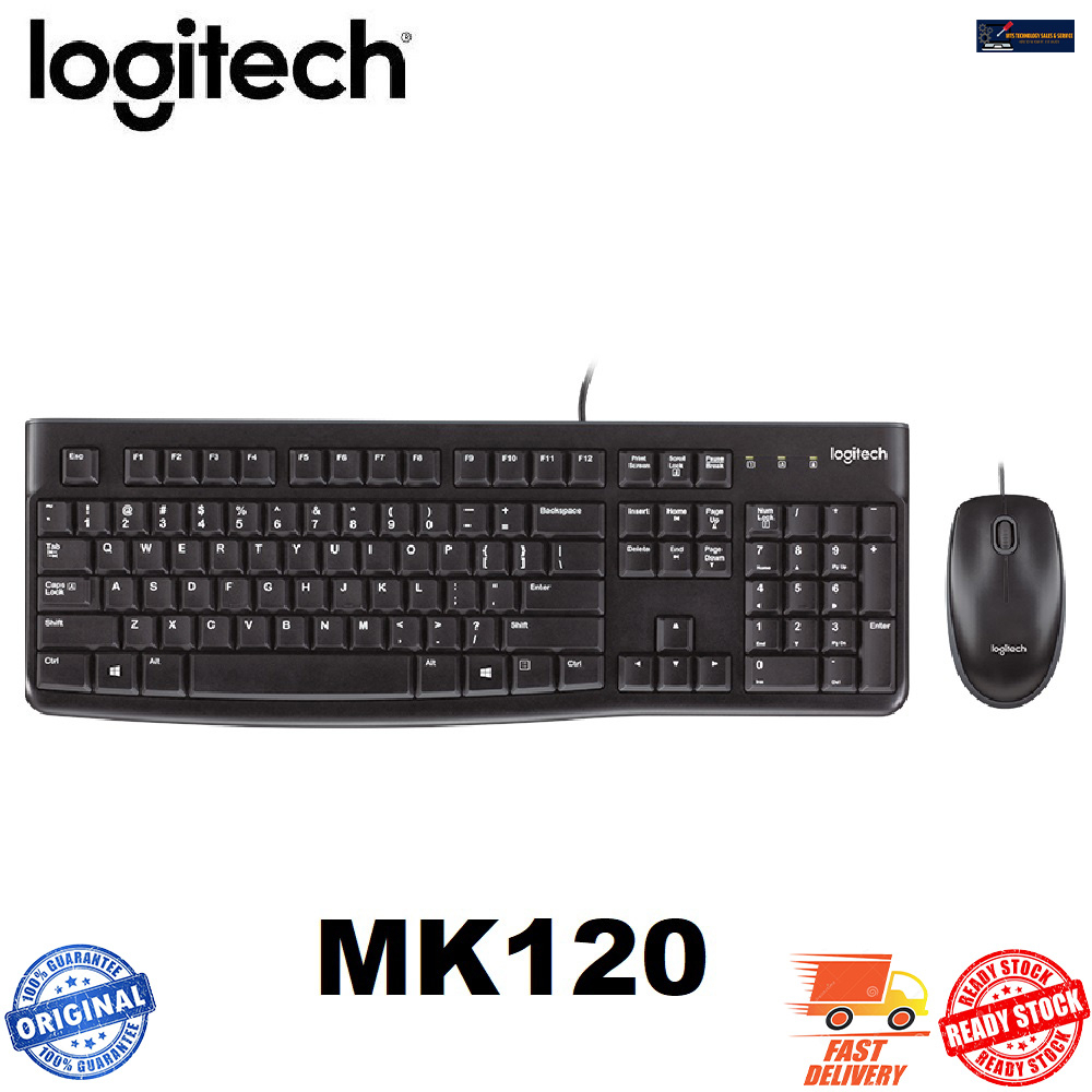 LOGITECH Wired Keyboard & Mouse Combo MK120 with Comfort for Either ...