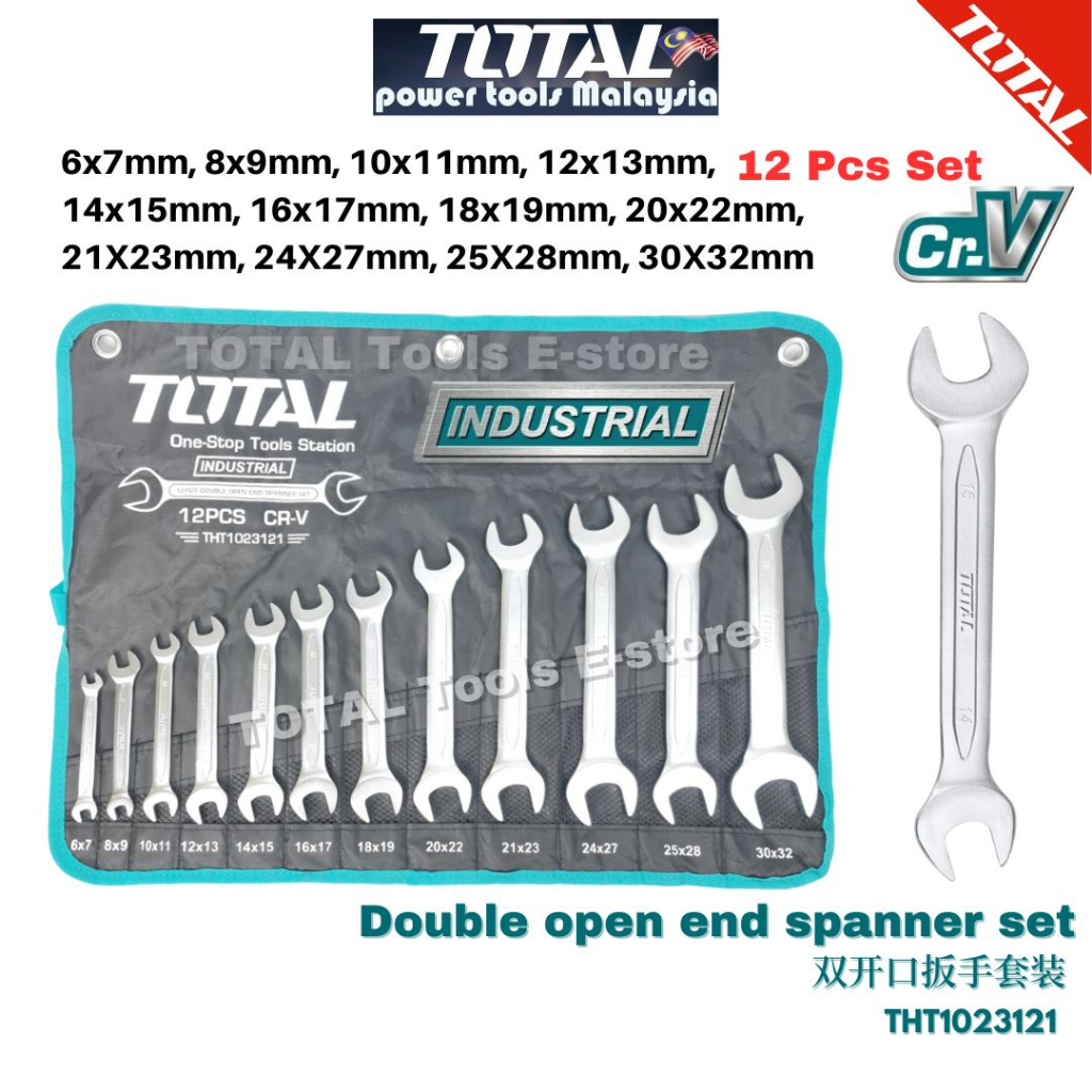 TOTAL CrV 12 Pcs double open end spanner set (6-32mm) 双开口扳手套装 - THT1023121 | Shopee Malaysia