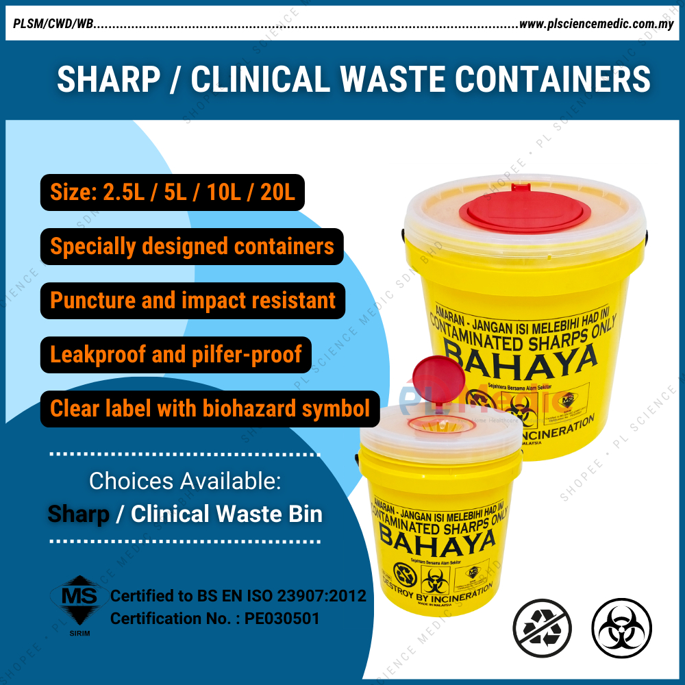 [READY STOCK] Sharp Waste Bin (2.5L/5L/10L/20L) or Pedal Operated Clinical Waste Bin (10L/20L ...