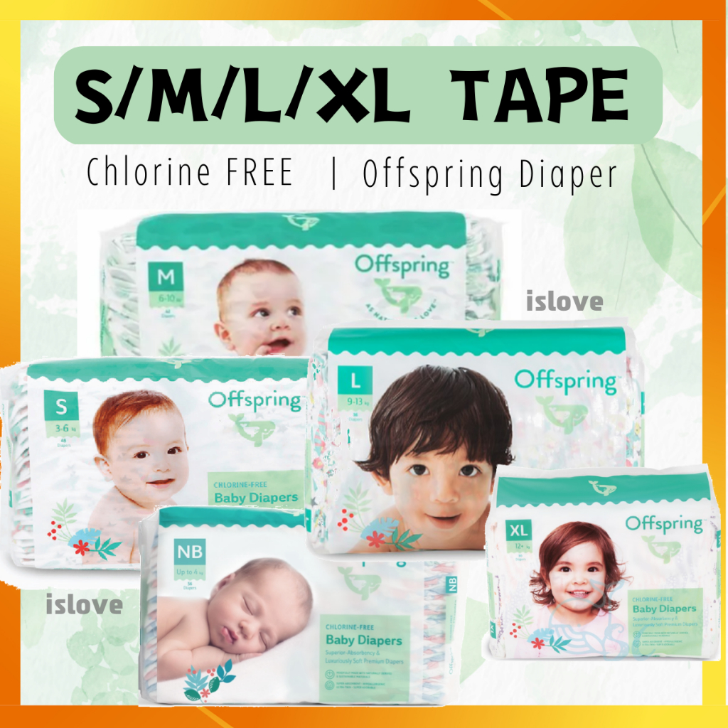 Offspring Tape Diapers Chlorine Free NB/S/M/L/XL Size Skin-Safe Baby ...
