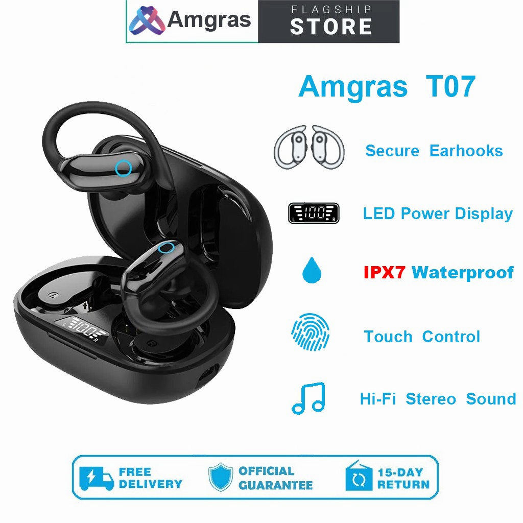 Amgras TWS Wireless Earbuds IPX7 Waterproof Bluetooth Earphone sports ...