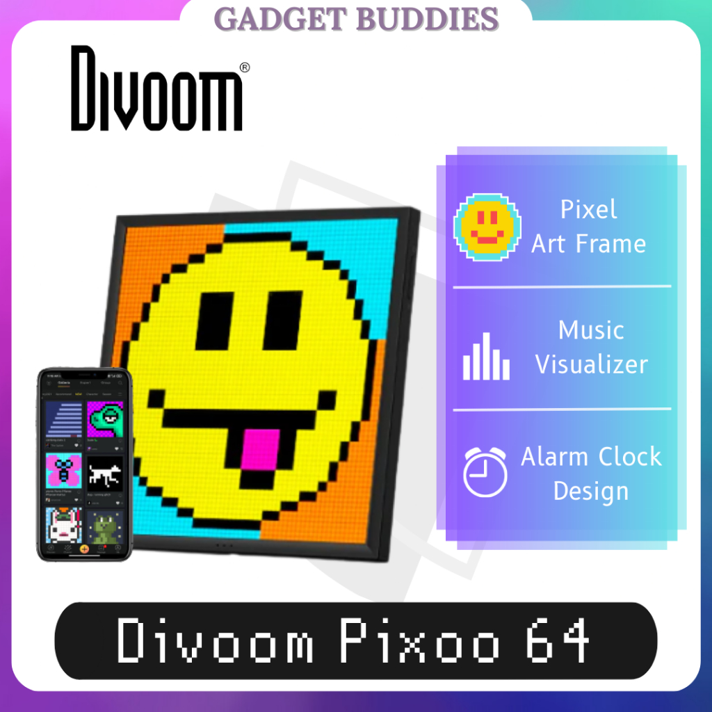 Divoom Pixoo 64 Pixel Art Frame | Lighting Decor | Clock Alarm ...