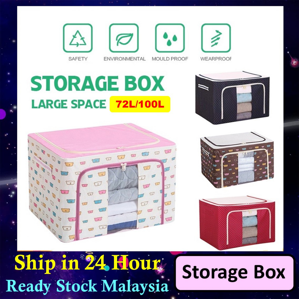 72L/100L Oxford Storage box Cloth storage Foldable Extra Large Detachable Storage Box with Steel ...