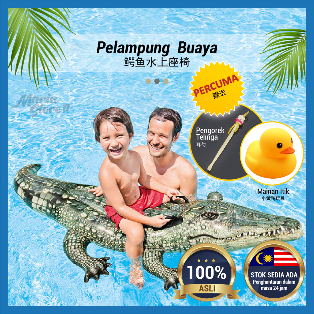 INTEX Crocodile Ride-On Float Inflatable Swimming Pool Toy Swim Ring ...