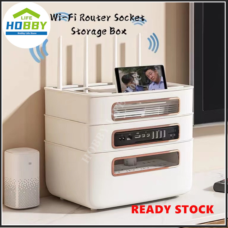 [ STOCK IN MY] WiFi Router Storage Box Wire TV Set Top Box Shelf Socket ...