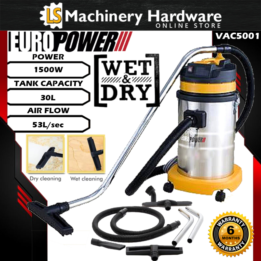 Europower Vac5001 1800w 30liter Wet And Dry Industrial Vacuum Cleaner 6