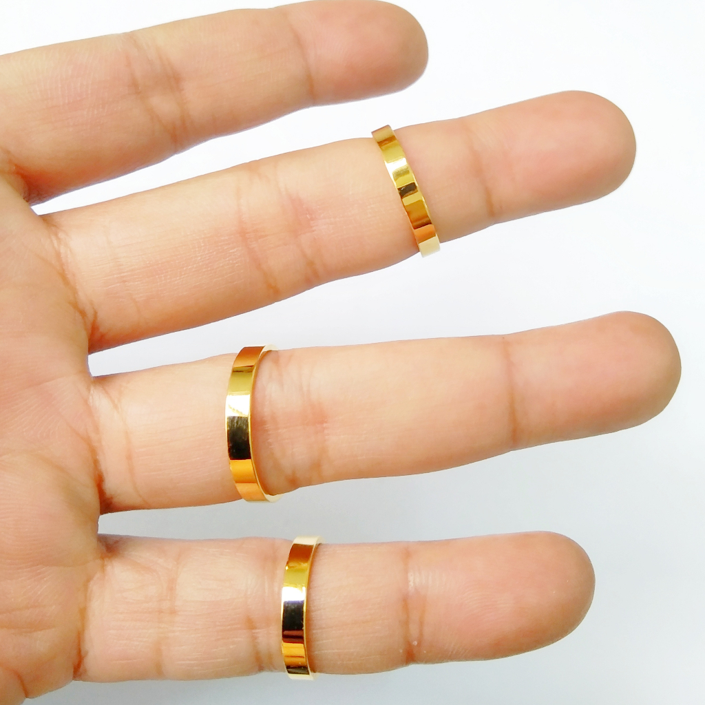 3mm Wide Minimalist Plain Shiny Flat 24K Gold Plated Unisex Ring ...