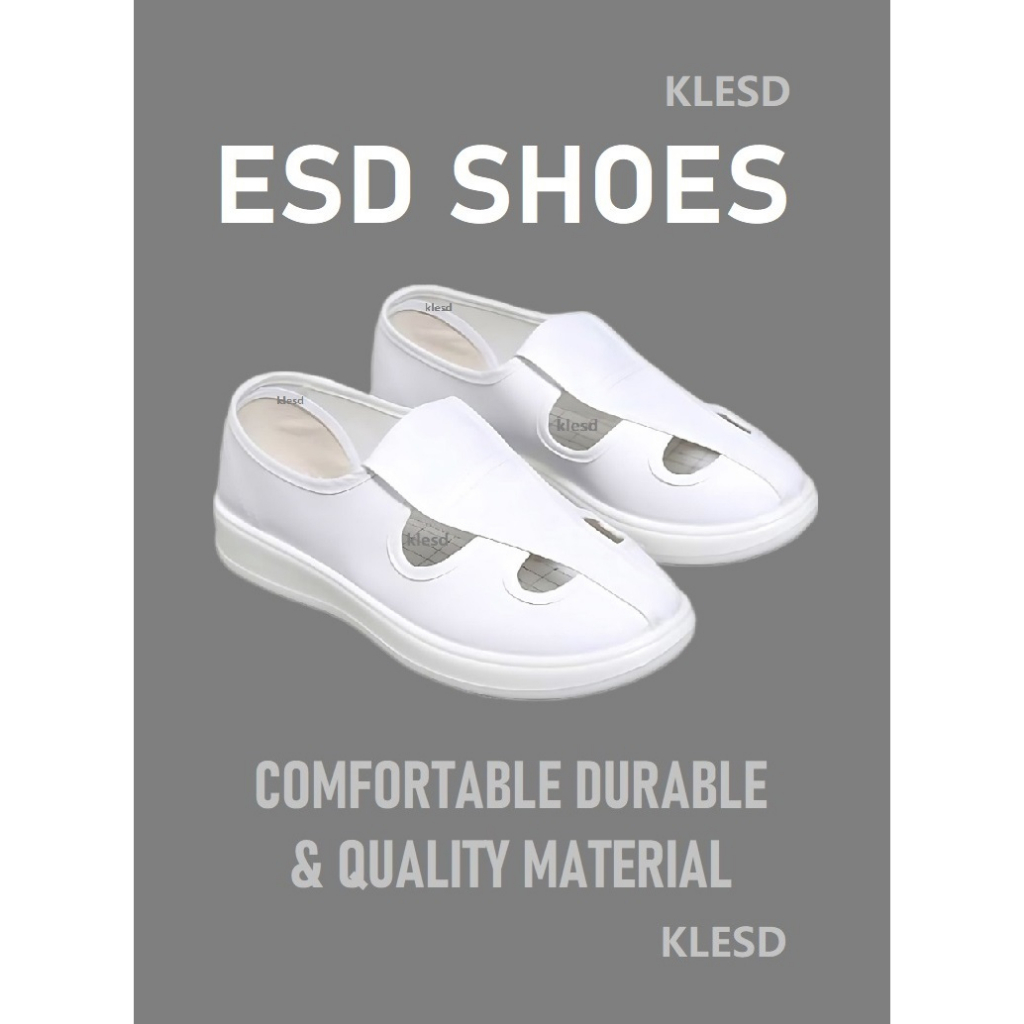 ESD Cleanroom Shoes 4 poles design/ White and Blue color/ PU material ...