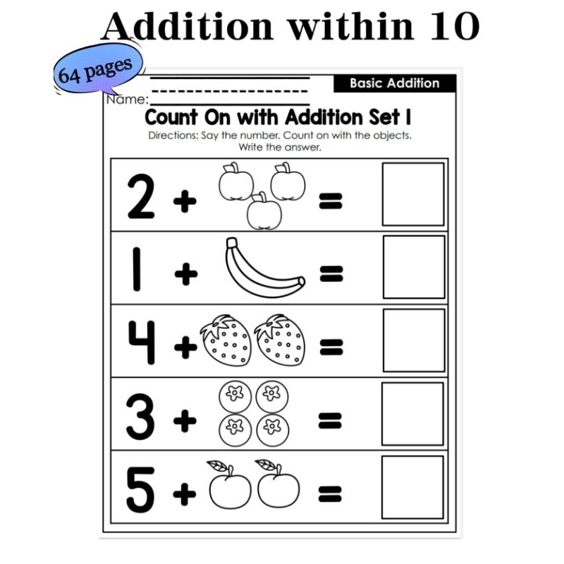 Kindergarten Addition Mathematics Worksheet (64Pages) Preschool ...