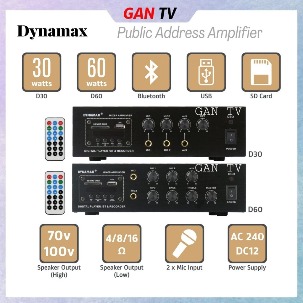 Original Dynamax D30 30W/D60 60W PA (Bluetooth,USB,MP3) Public Address ...