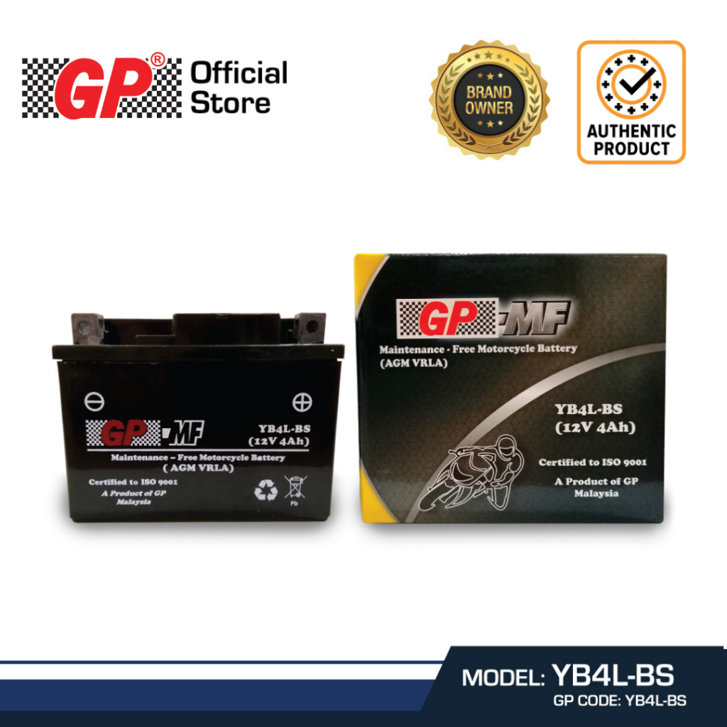 GP Motorcycle Battery - GP-MF Maintenance-Free Battery (YB4L-BS ...