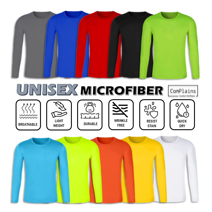 MICROFIBER LONG SLEEVE T SHIRT UNISEX ROUND NECK TSHIRT BAJU KOSONG ...
