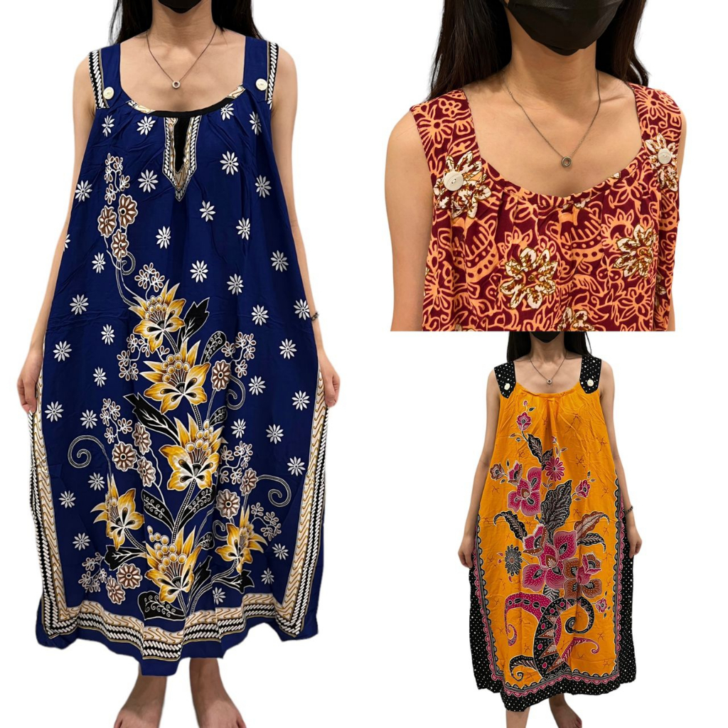 BATIK DRESS SLEEVELESS WOMEN PLUS SIZE/BAJU BATIK DRESS SIZE BESAR/BAJU ...