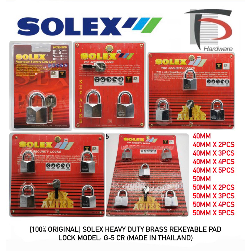 [100% ORIGINAL] SOLEX HEAVY DUTY BRASS REKEYABLE PAD LOCK MODEL: G-5 CR ...