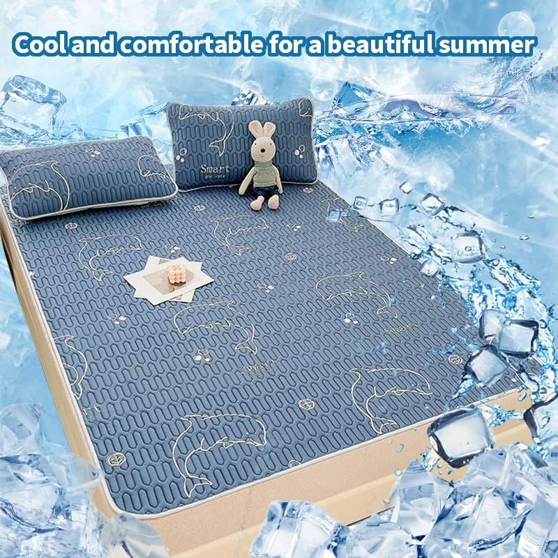 Cooling Mats Queen/King Latex Bed Mat Summer 3PCS Ice Silk Bedding Set ...
