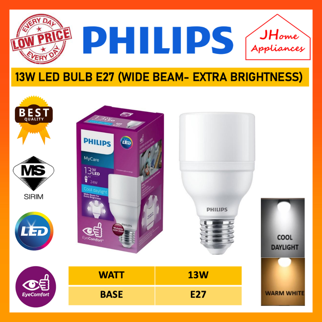 PHILIPS 13W LED BRIGHT BOOST (LED BRIGHT) E27 (WARM WHITE 3000K / COOL DAYLIGHT 6500K) LAMPU ...