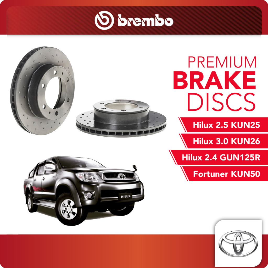 BREMBO Xtra Front Discs (2pcs) - Compatible with TYT Hilux'05 2.5 KUN25, Hilux KUN26, Hilux ...