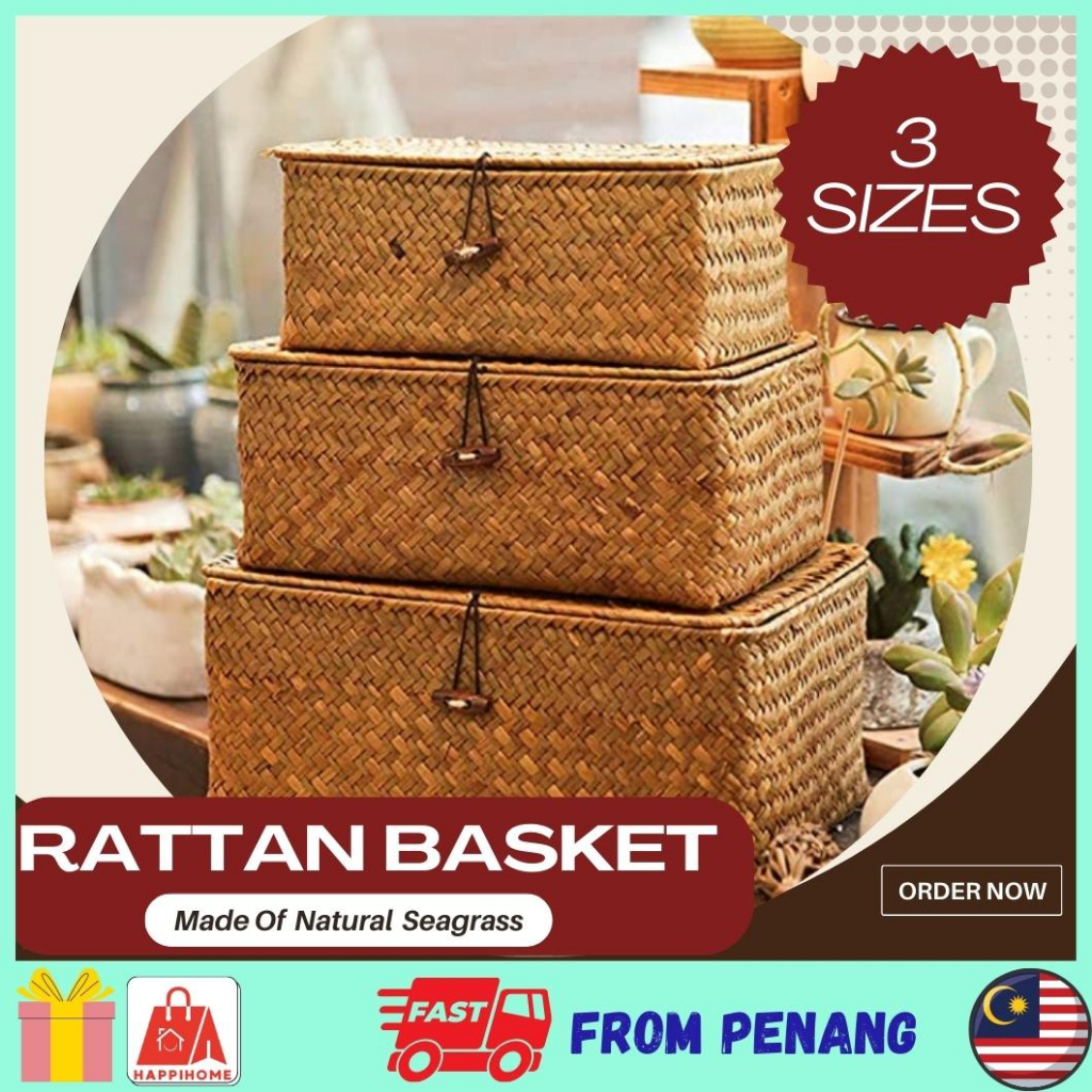 Rattan Basket Hamper Basket Bakul Mengkuang Rotan Handmade Woven Box ...
