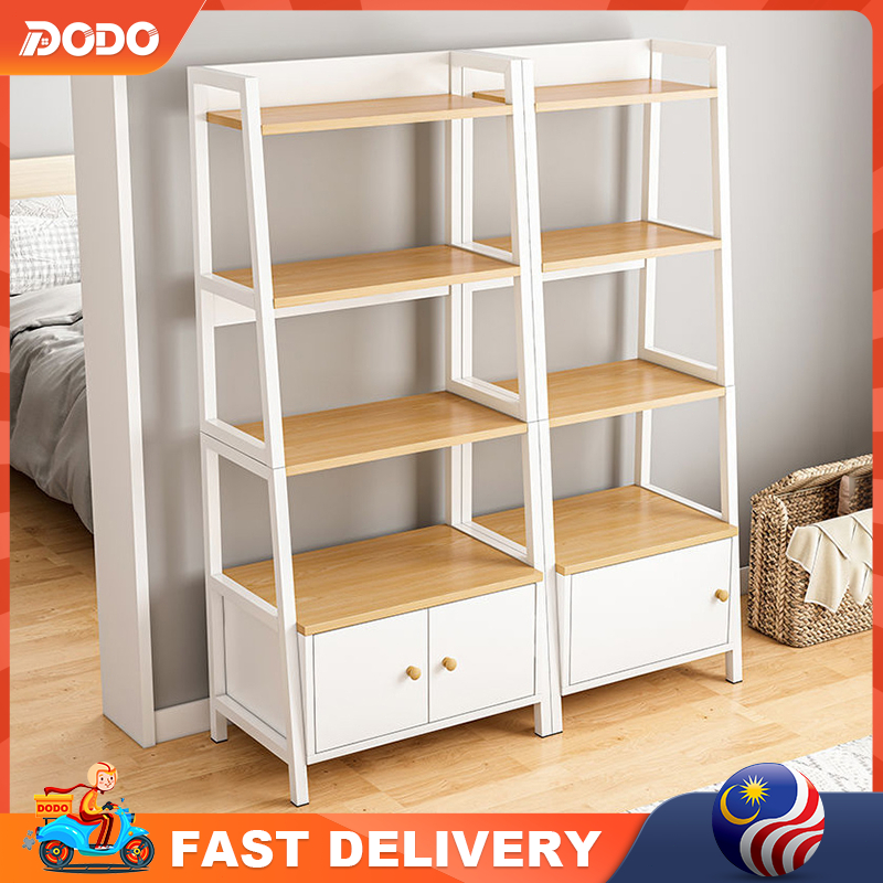 3/4/5 Tier Multipurpose Shelf with Door Cabinet Shelves Rak Besi Book ...